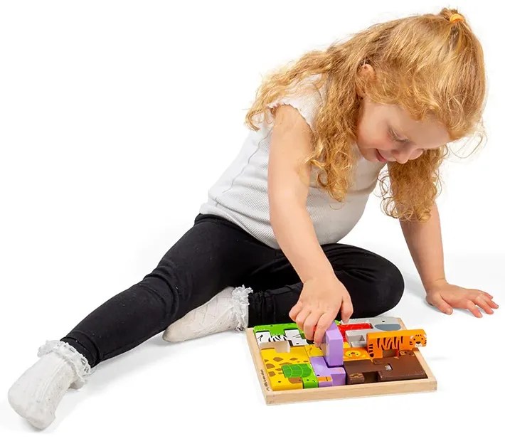 Bigjigs Toys Dřevěné kostky puzzle se zvířátky safari