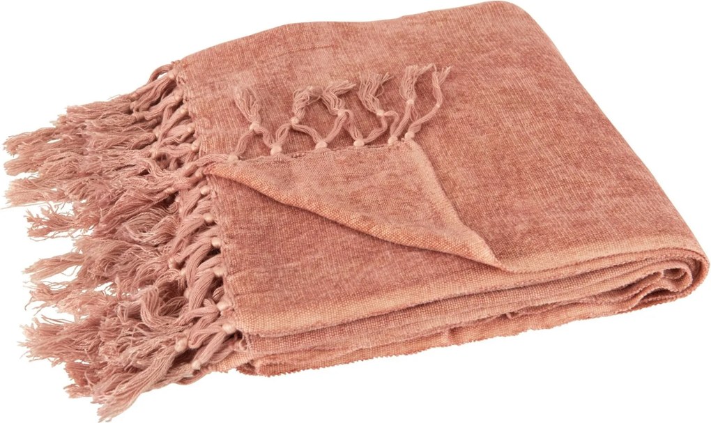 Růžový pléd se střapci a viskózou Plaid Tassel – 170*130*0,5 cm