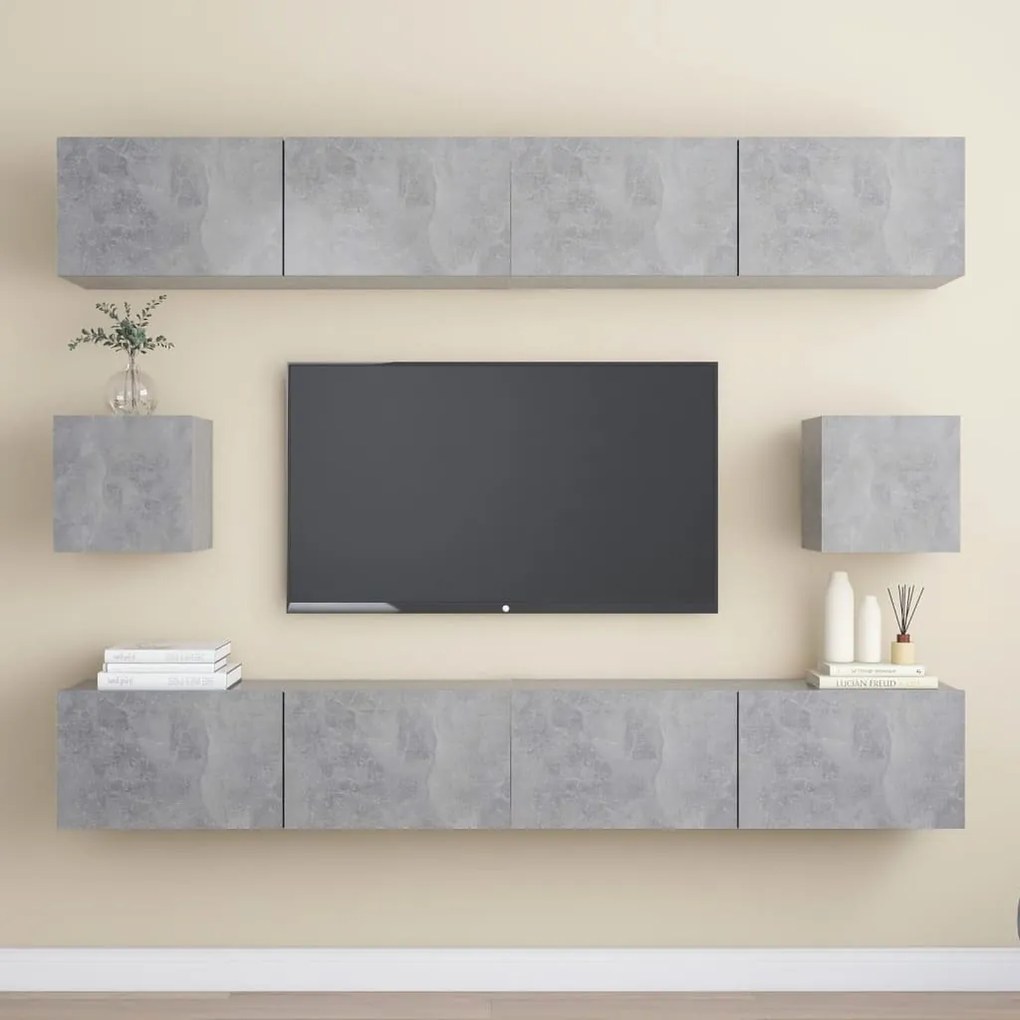 6dílný set TV skříněk betonově šedý kompozitní dřevo 3079104
