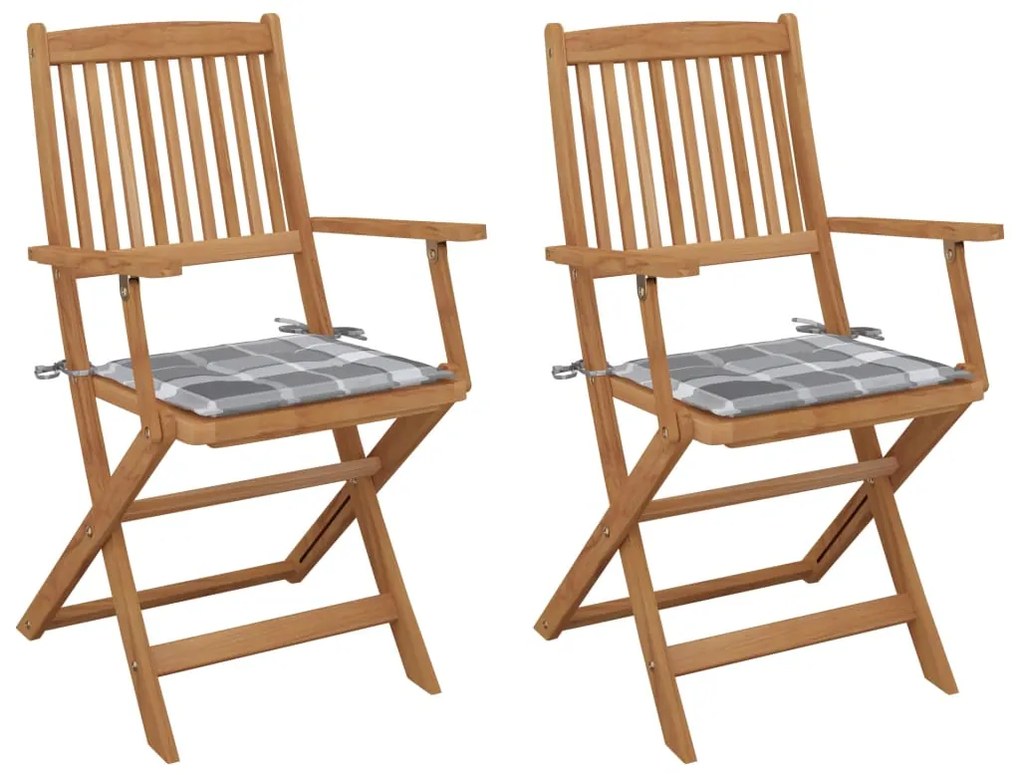 3064604 vidaXL Skládací zahradní židle s poduškami 2 ks masivní akáciové dřevo