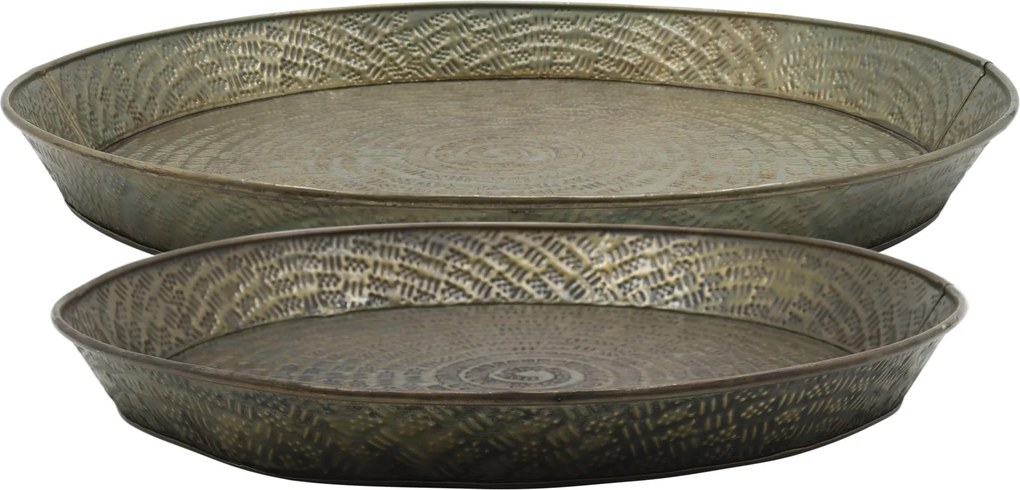 Sada 2ks mosazných antik kovových podnosů s vzorem Tray Antique – Ø 50*6 / Ø 40*6 cm