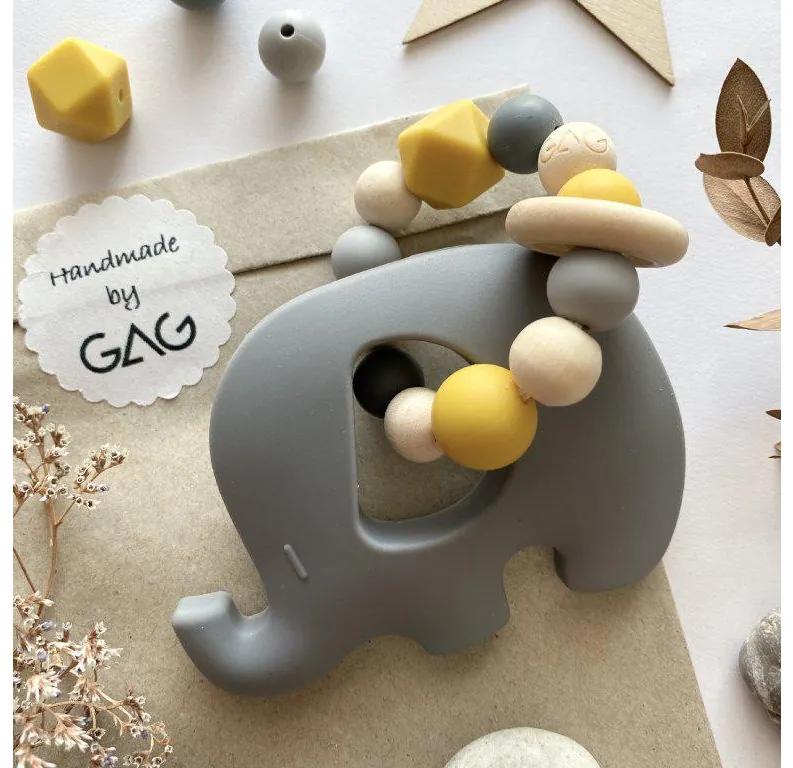 GAG design Kousátko do ručky silikonové Hryzátko slon Minťák