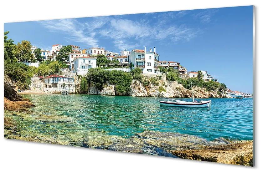 Obraz na skle Řecko Sea městského života 120x60 cm
