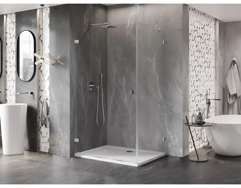 Mexen Lunar-B, výklopný sprchový kout levý 100 x 80 cm, 8mm čiré sklo, chromový profil, 832-100-080-01-00-L