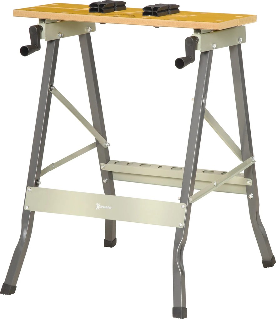 Skládací pracovní stůl DURHAND se 4 svorkami, 100 kg nosnost, ocelová konstrukce, pracovní deska pro dílnu, garáž a staveniště, 62,5x60,5x78,5 cm, še…