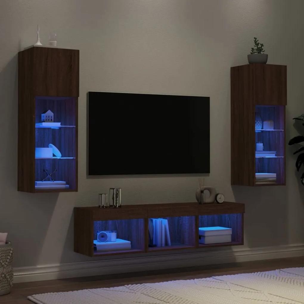vidaXL 5dílná obývací stěna s LED kompozitní dřevo [3216597] Barva: hnědý dub