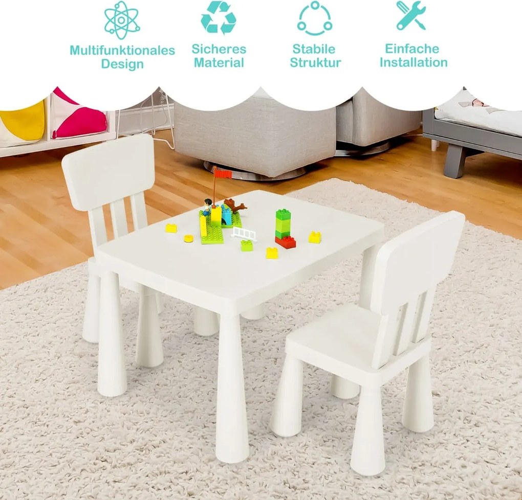 Costway 3 PCS. Kindersitzgruppe Kindertisch mit 2 Stühlen Kindermöbel aus – bílý