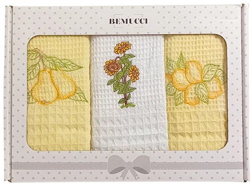 Vesna | Set vaflových utěrek v krabičce SUNFLOWER+FRUITS 40x60 cm 3 kusy