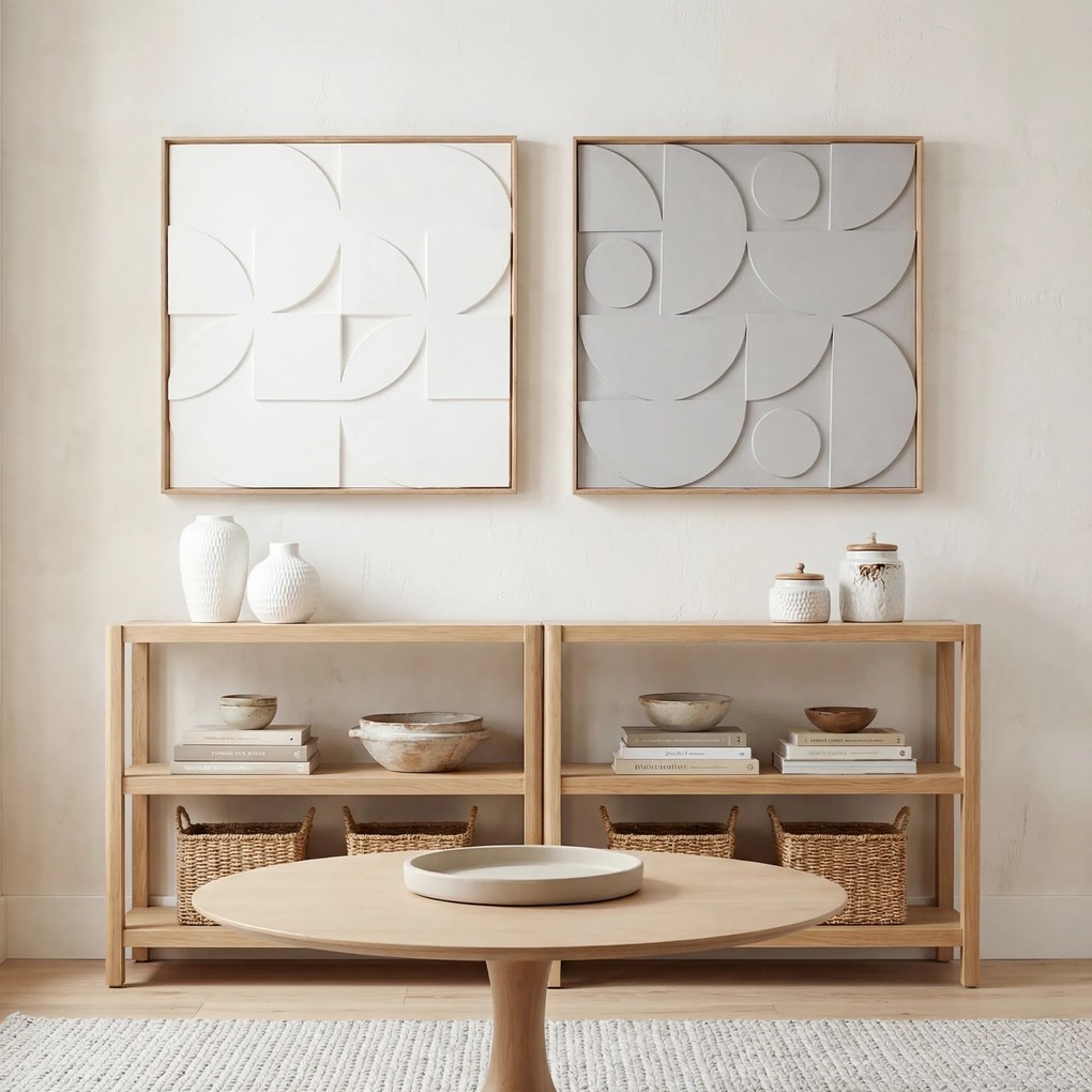HOMCOM Dekorace stěn 3D sada 2 geometrických nástěnných dekorací Moderní nástěnná dekorace obývacího pokoje, chodby, 80 x 3,5 x 80 cm, bílá