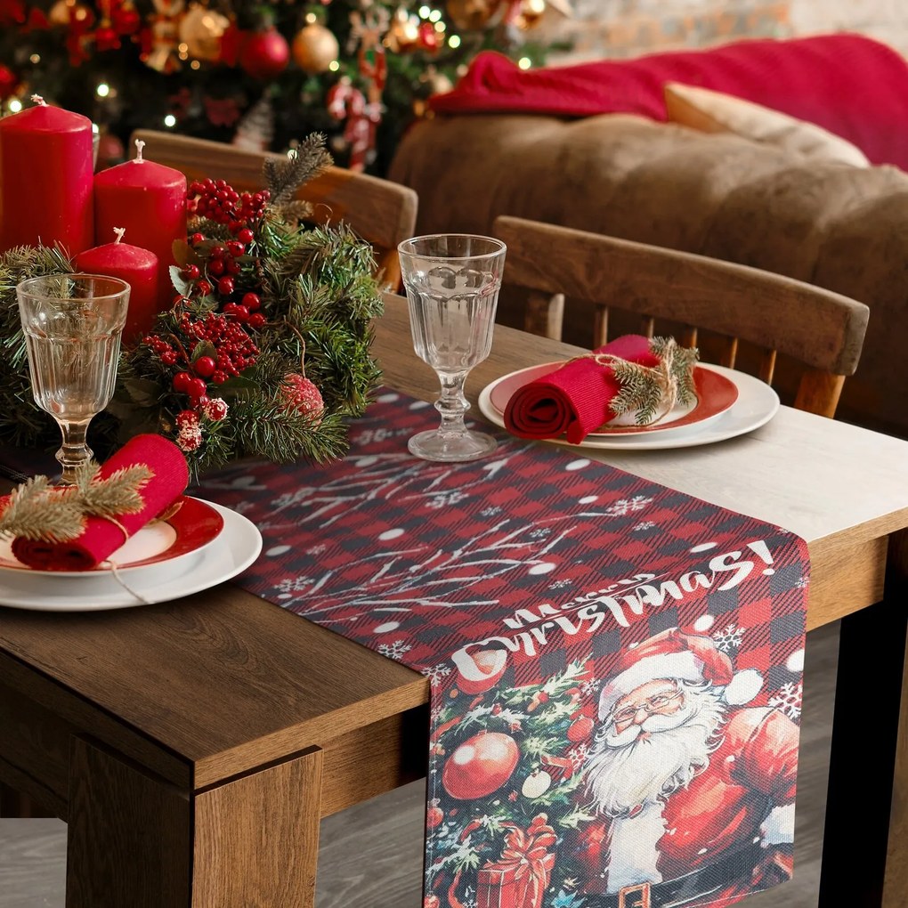 EUROFIRANY VÁNOČNÍ BĚHOUN NA STŮL SANTA CLAUS 33X183 CM VZOROVANÝ