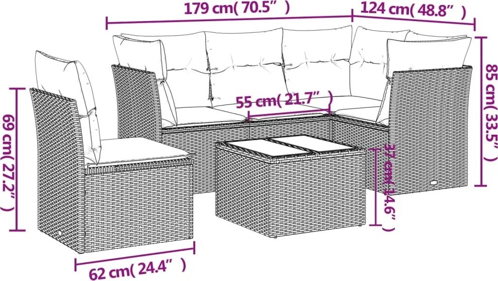 vidaXL 6dílná zahradní sedací souprava s poduškami polyratan [3249488] Barva: Černá