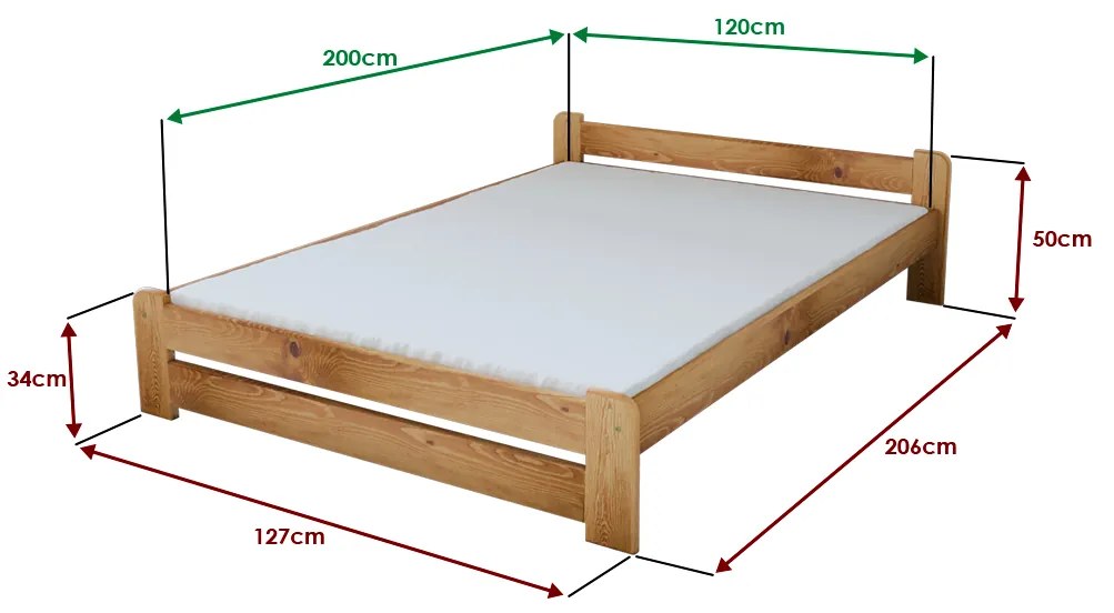 Postel Emily 120 x 200 cm, olše Rošt: S lamelovým roštem, Matrace: Bez matrace