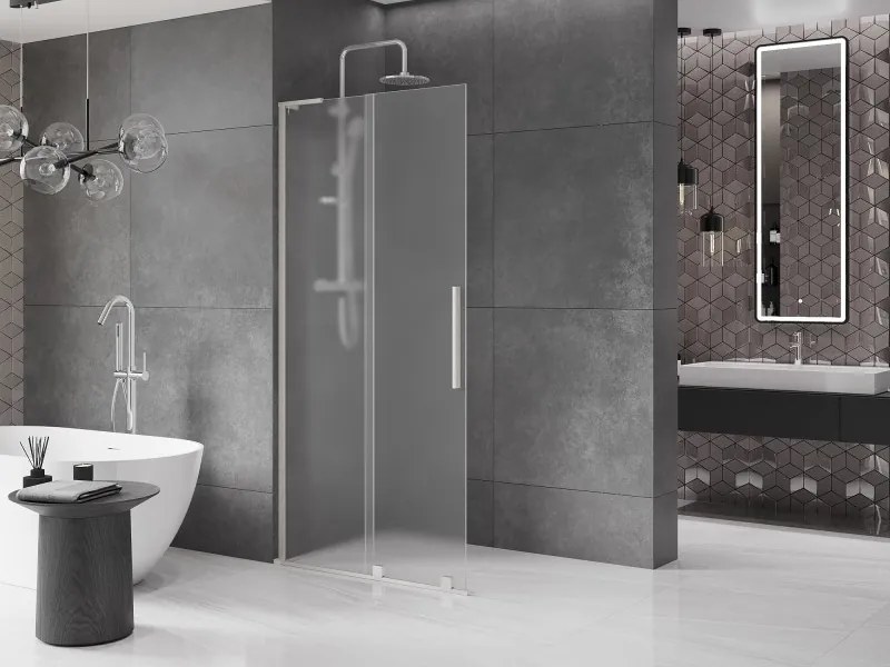 Mexen Velar L, posuvná sprchová zástěna Walk-in 90 x 200 cm, 8mm sklo námraza, broušená ocel, 871-090-003-33-97