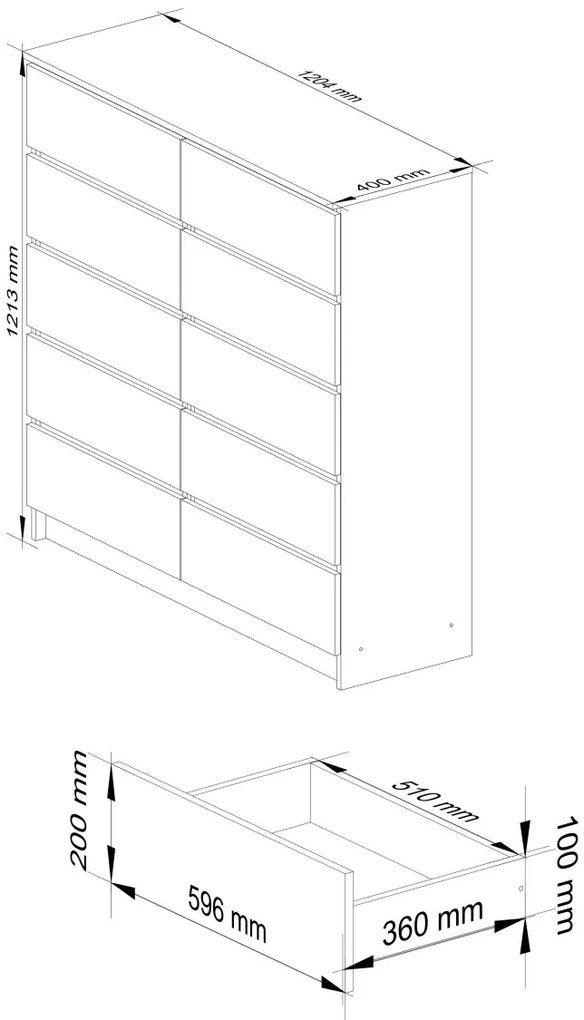 Komoda Kuba 120 cm bílá/grafitová