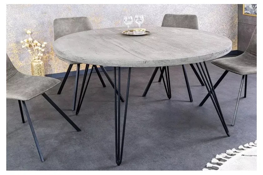 Massive home | Kulatý jídelní stůl SCORPION 80 CM šedý masiv mango