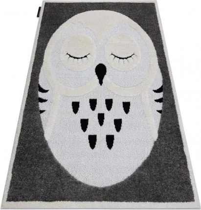 Dětský koberec JOY Owl sova, Strukturální, dvě vrstvy rouna, šedá, kr