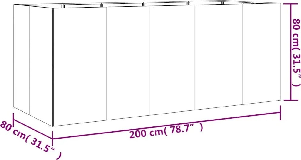 vidaXL Zahradní vyvýšený záhon 200 x 80 x 80 cm cortenová ocel [824539]