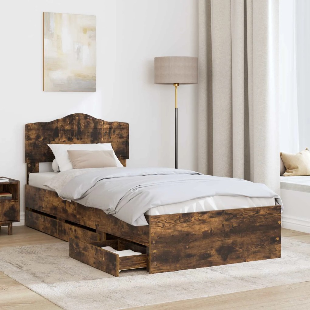 Rám postele s čelo Kouřový dub 90 x 190 cm Inženýrské dřevo 3413051