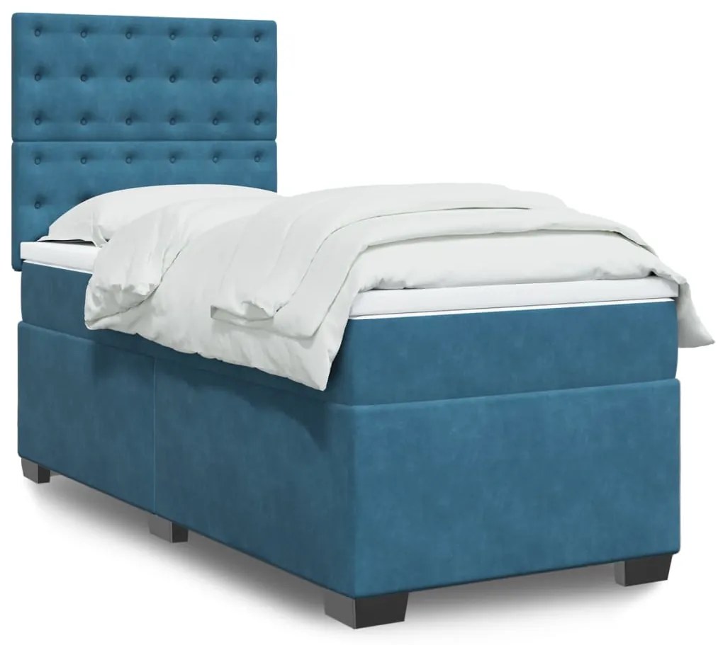 Box spring postel s matrací modrá 90 x 200 cm samet 3290826