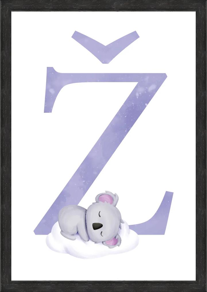Abeceda písmena s koalou - Obraz, Plakát Velikost: A3 - 29,7x42 cm, Volba rámu: s bílým rámem, Písmeno: J