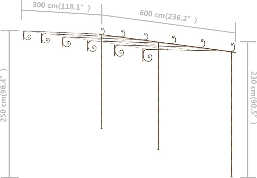 Zahradní pergola hnědá s patinou 6 x 3 x 2,5 m železná 313999