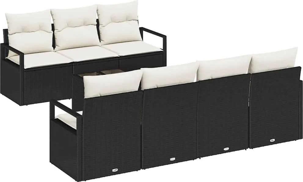 Set pohovek 8 ks 7-Počet míst Černá a krémová polyratan 3346287