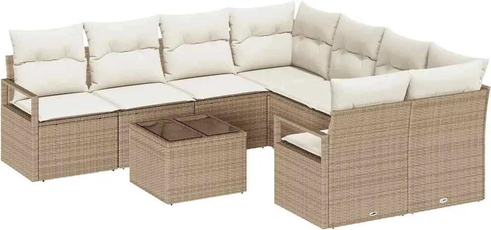 Set pohovek 9 ks 8-Počet míst Béžová a krémová Polyratan 3346321