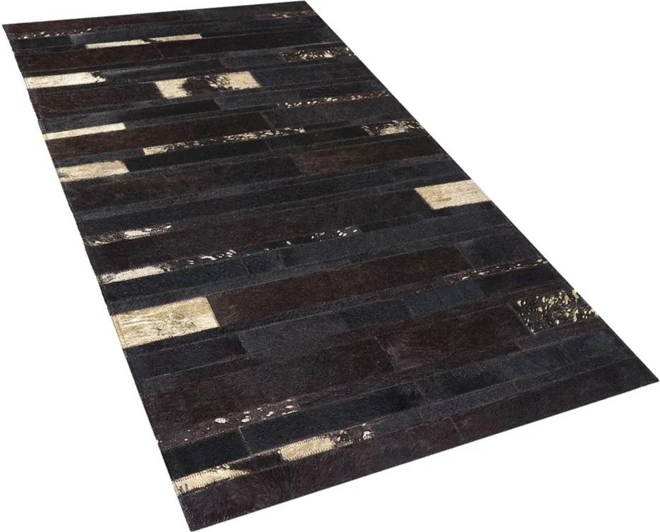 Hnědozlatý patchwork koberec z hovězí kůže 80x150 cm - ARTVIN