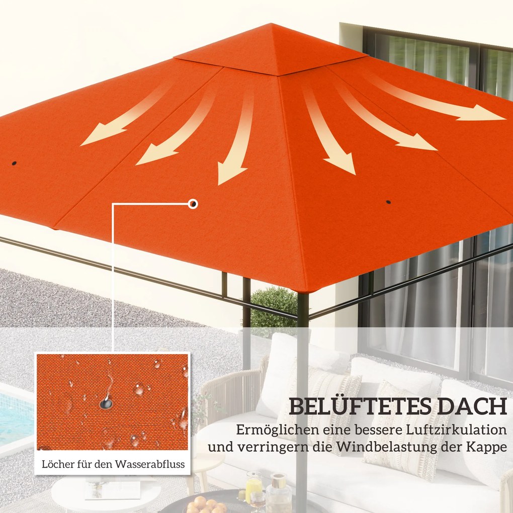 Outsunny náhradní střešní kryt altánu z polyesteru 2,98 x 2,95 m v oranžové barvě pro zahradní altán