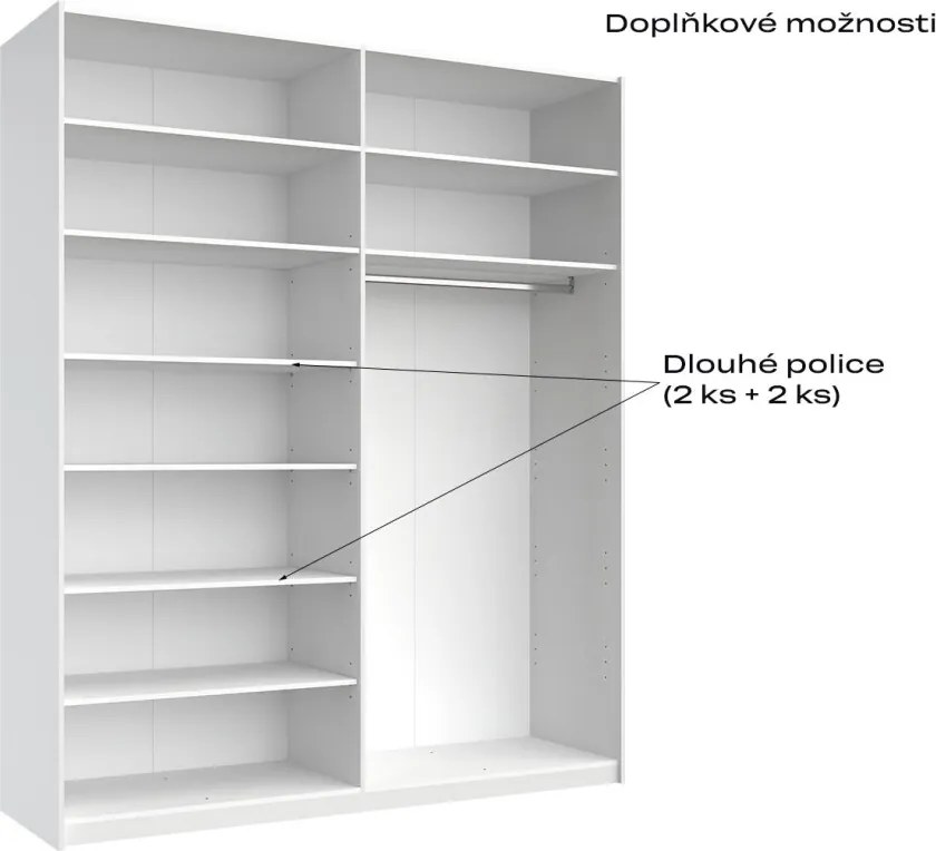 Skříň s posuvnými dveřmi 2,0x2,4m (Dveře Lesklé Bílé/Zrcadlo), série N Family