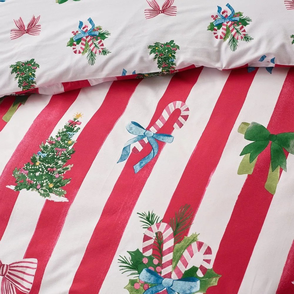 Červené/bílé povlečení na dvoulůžko/prodloužené 230x220 cm Christmas Stripe – Catherine Lansfield