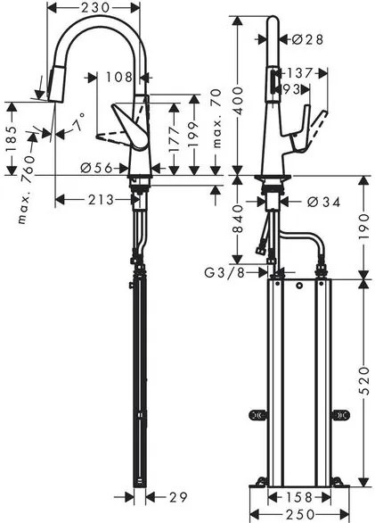 Hansgrohe Talis M51 Dřezová baterie se sprškou, 2-polohová, chrom 73851000