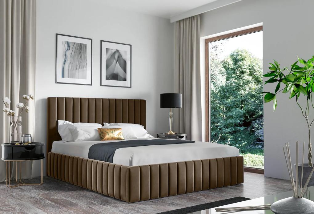 Eka Čalouněná postel INTIMA 120x200 cm Barva látky Trinity: (2305) Tmavá béžová, Úložný prostor: S dřevěným rámem úložného prostoru