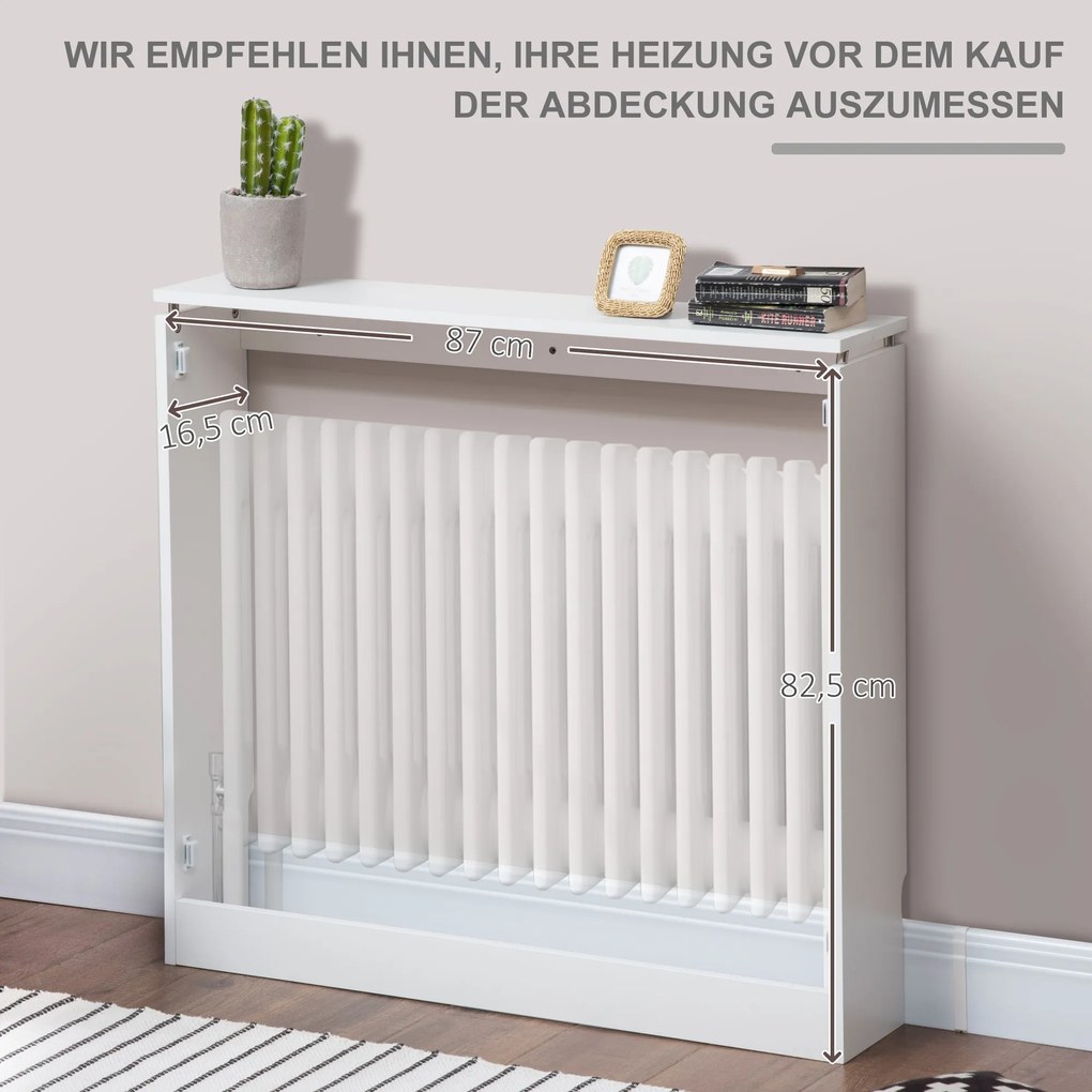 HOMCOM Bílý Kryt Radiátoru 90x18x84 cm MDF Moderní Design Vertikální Regál na Radiátor do Obývacího Pokoje a Ložnice