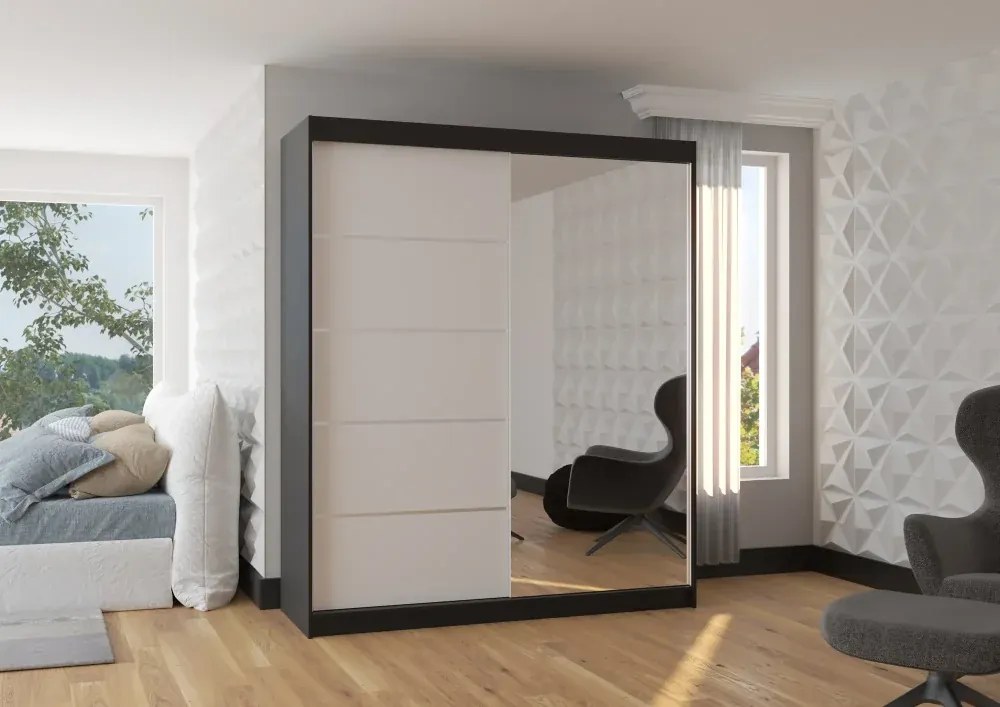 Posuvná skříň s zrcadlem CARO 180 černá – bílá