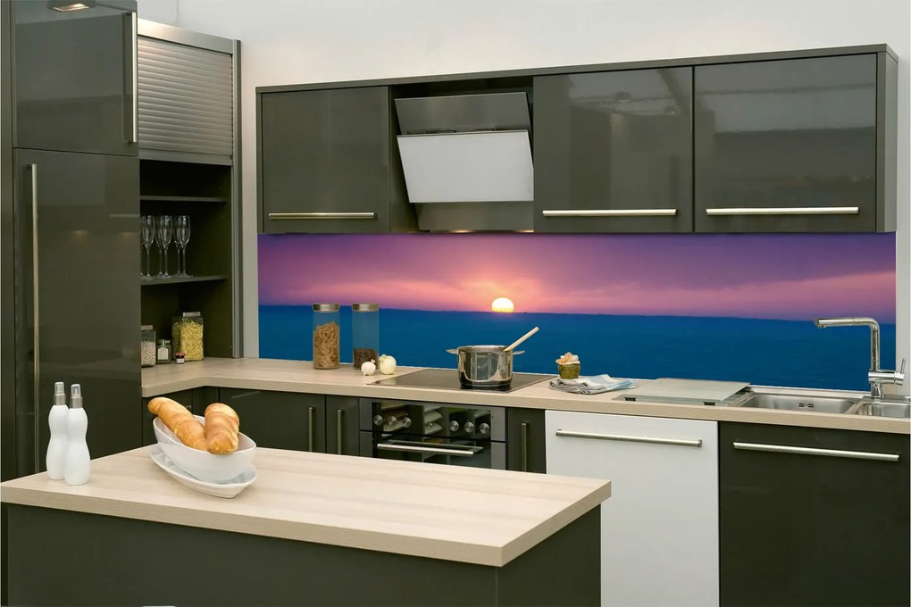 DIMEX | Fototapeta do kuchyně Východ slunce KI-260-138 | 260 x 60 cm | modrá, fialová, růžová