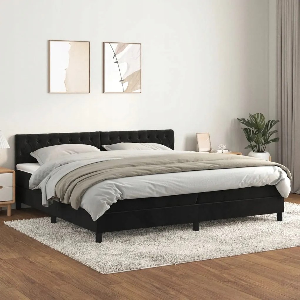 Box Spring Postel S Matrací Černá Samet Černá Prošívaný design 200 x 200