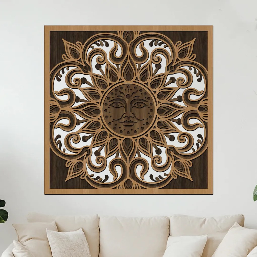 dřevo života Dřevěný obraz Sluneční záře Zvolte rozměr (cm): 80x80, Zvolte barvu dekoru: Dub zlatý-Bílá