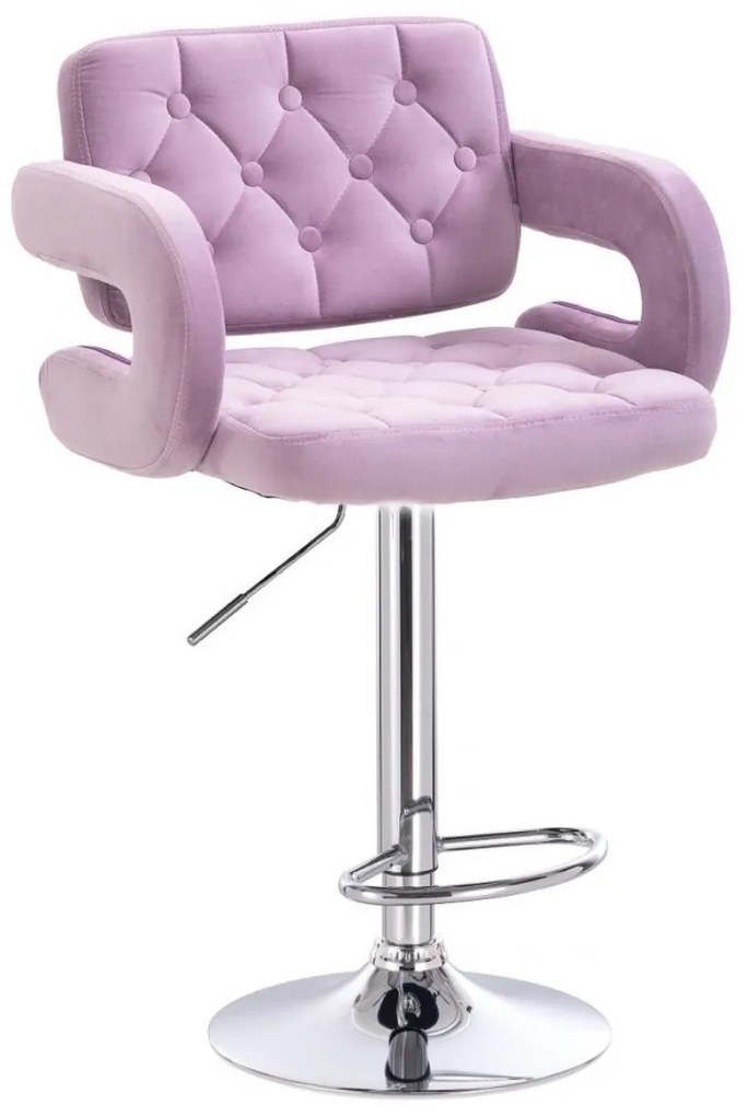 LuxuryForm DESIGN Barová židle ADRIA VELUR s kulatou stříbrnou podstavou - levandule