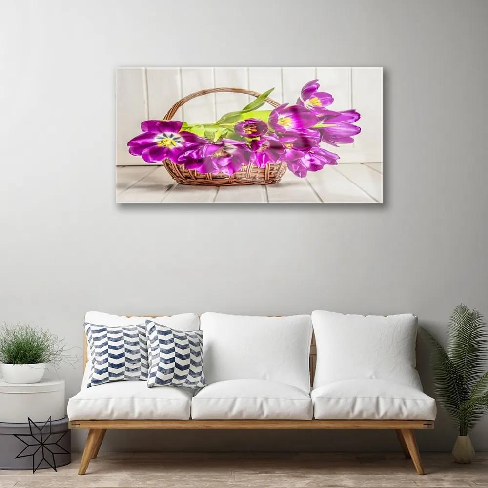 Obraz na skle Květiny v Košíku 125x50 cm