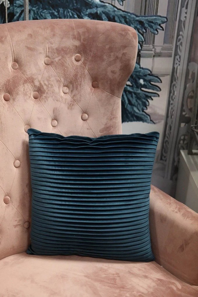 Modrý sametový skládaný dekorační polštář 45cm