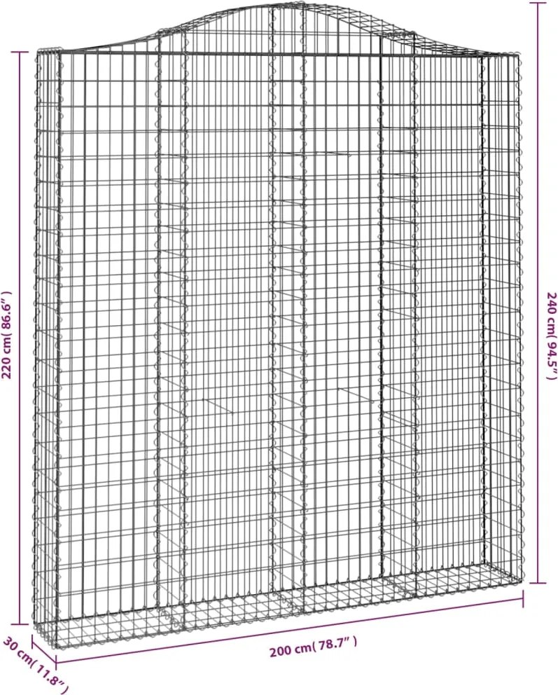 Klenutý gabionový koš 200 x 30 x 220/240 cm pozinkované železo 153391