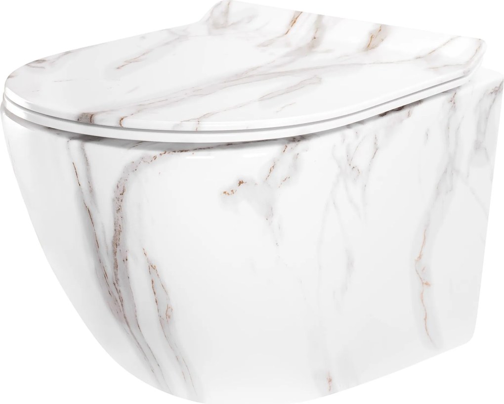 Rea Carter Tornado, závěsná WC mísa 49x37x35 cm + WC sedátko, imitace kamene-Aiax Shiny, REA-C6390