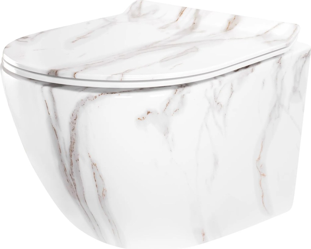 Rea Carter Tornado, závěsná WC mísa 49x37x35 cm + WC sedátko, imitace kamene-Aiax Shiny, REA-C6390