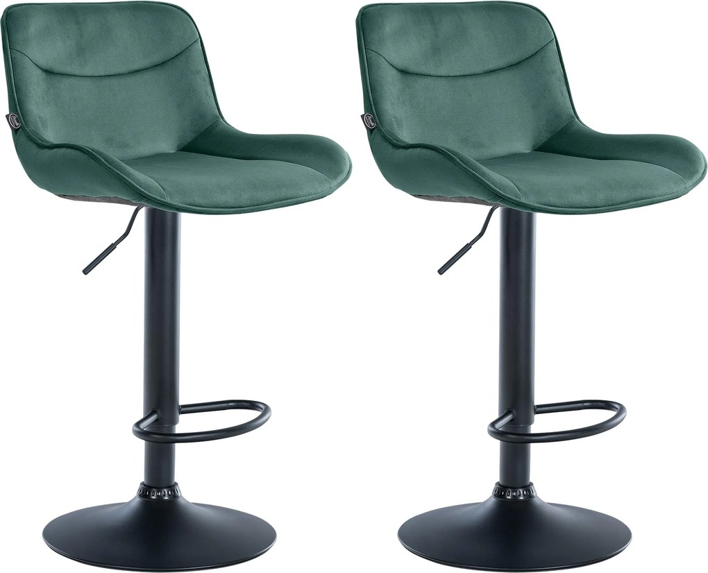 Sada 2 barových židlí Vonore samet černá konstrukce – zelená