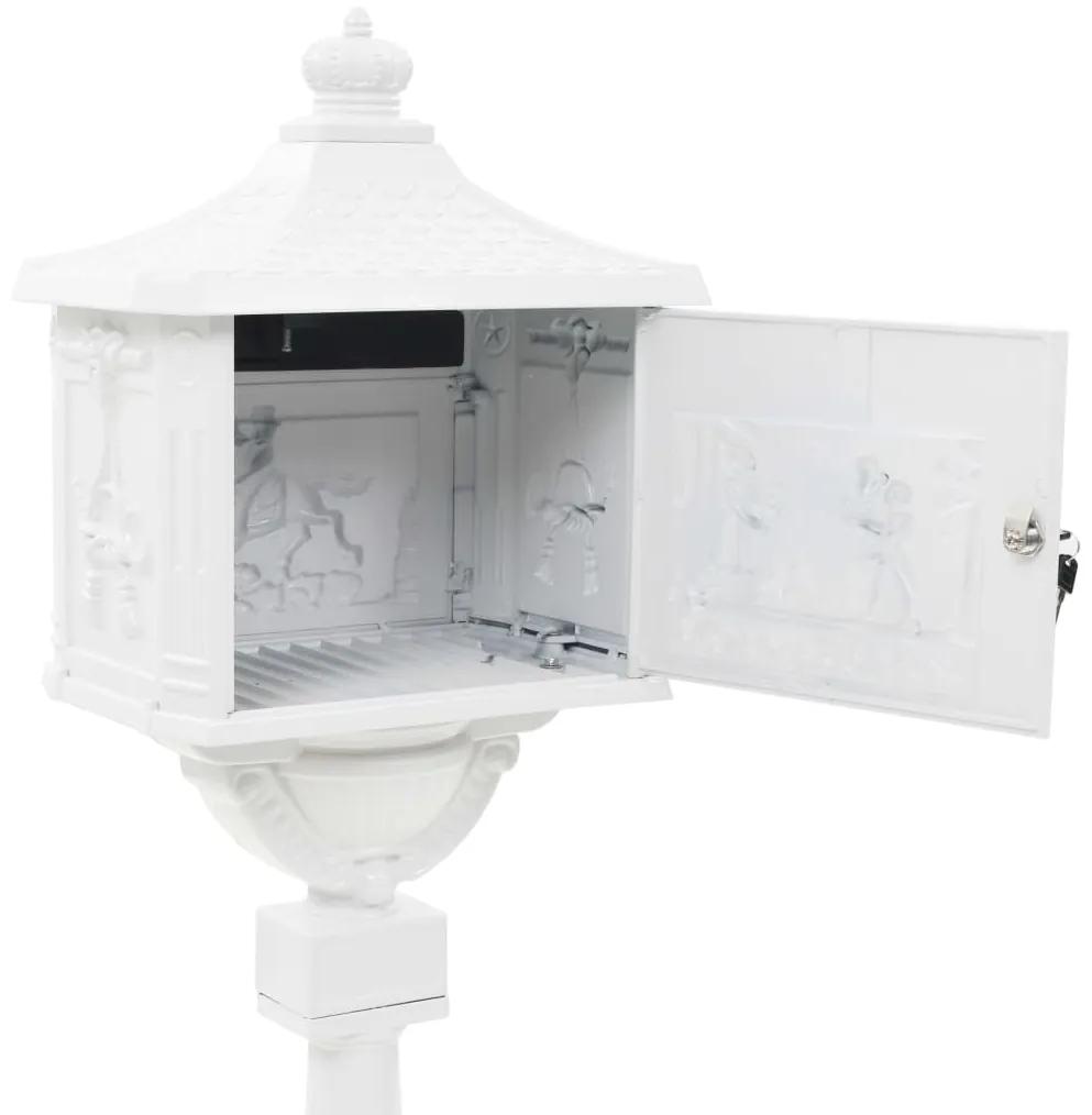 vidaXL Poštovní schránka s podstavcem hliník vintage rezuvzdorná bílá