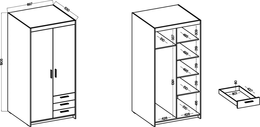 FALCO Šatní skříň Enja 2D3S Odstín: Písková béžová