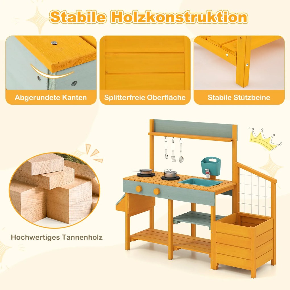 Costway Dětská bahenní kuchyňka s truhlíkem na rostliny a mřížovina Venkovní