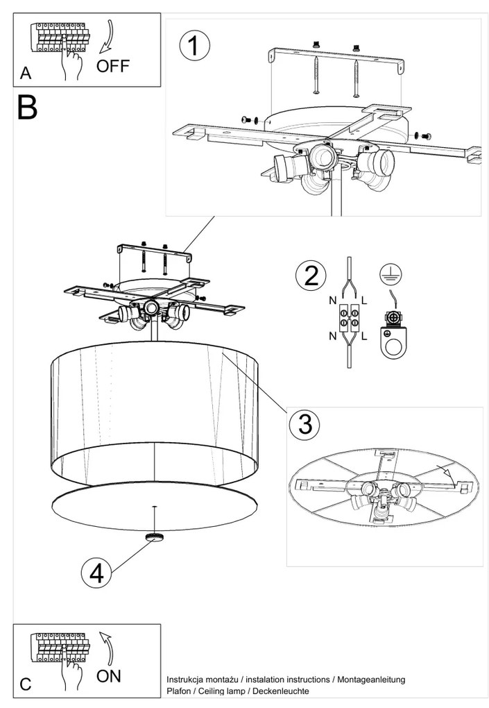 Stropní svítidlo Otto, 1x bílé textilní stínítko, (bílé sklo), (fi 50 cm)