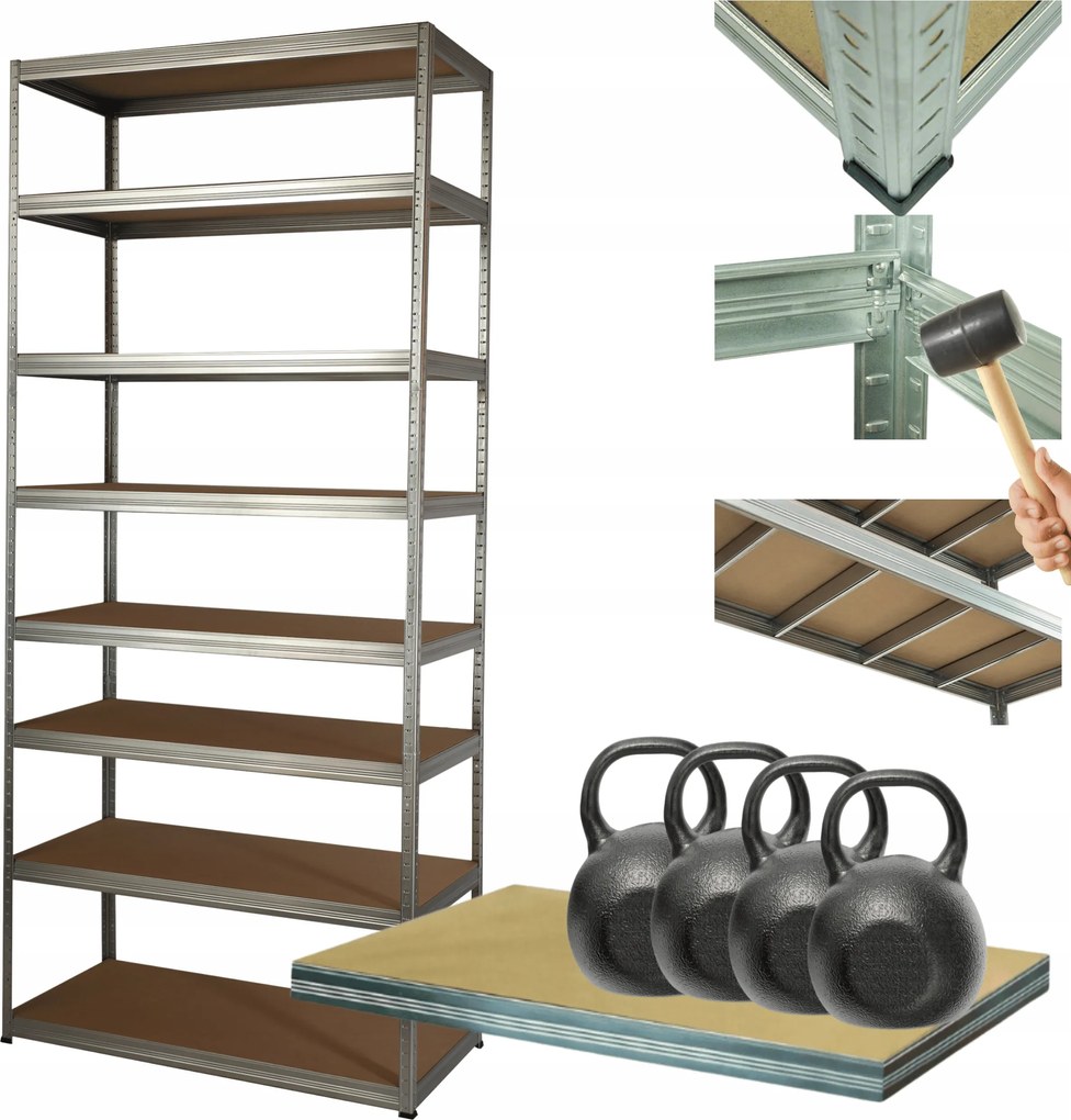 Kovový skladový regál pozinkovaný Helios 270x120x45 cm 8Px400 kg Vysoký